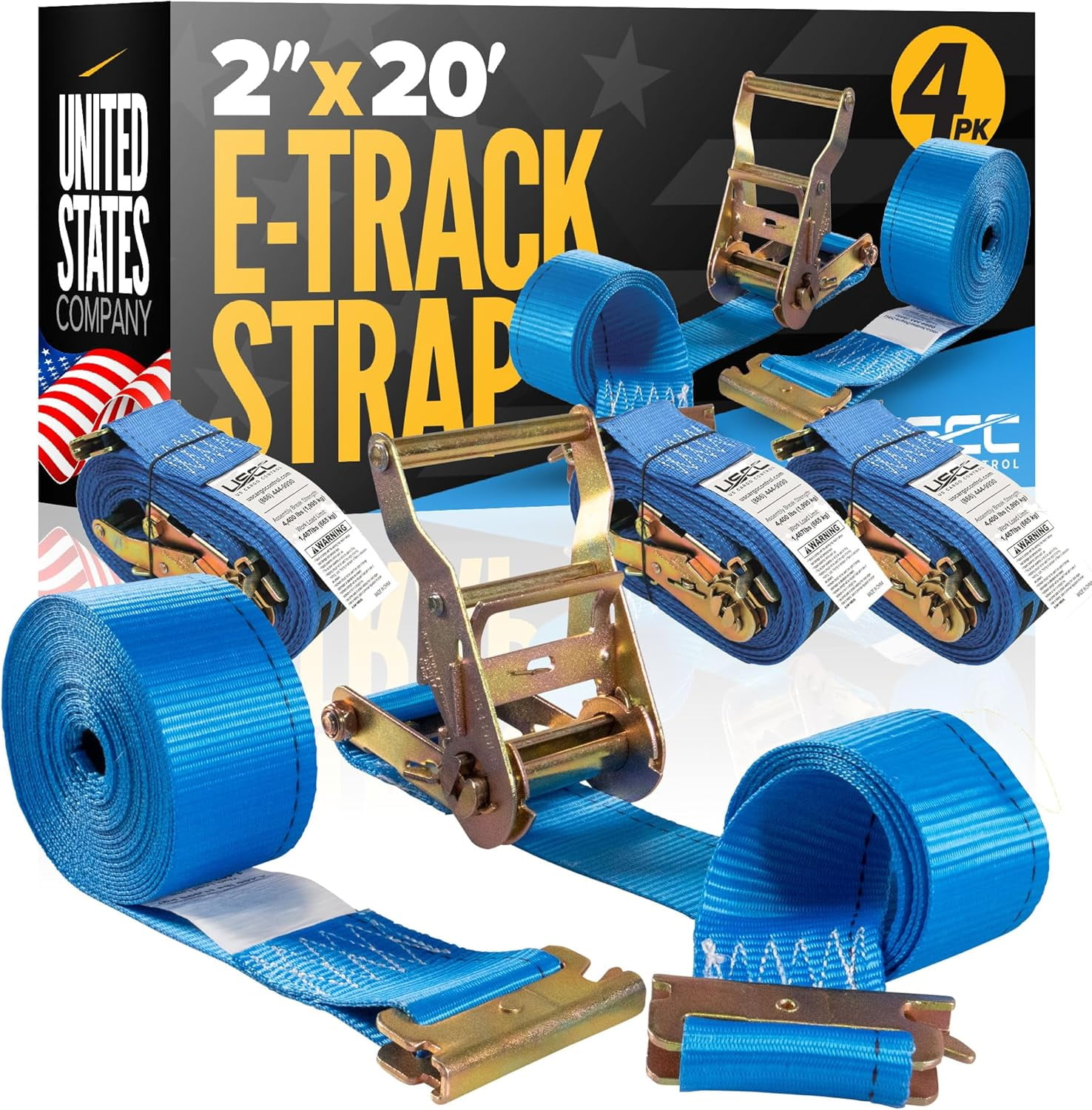 US Cargo Control E-Track Ratchet Straps (4-Pack), 4,400 LBS Break ...