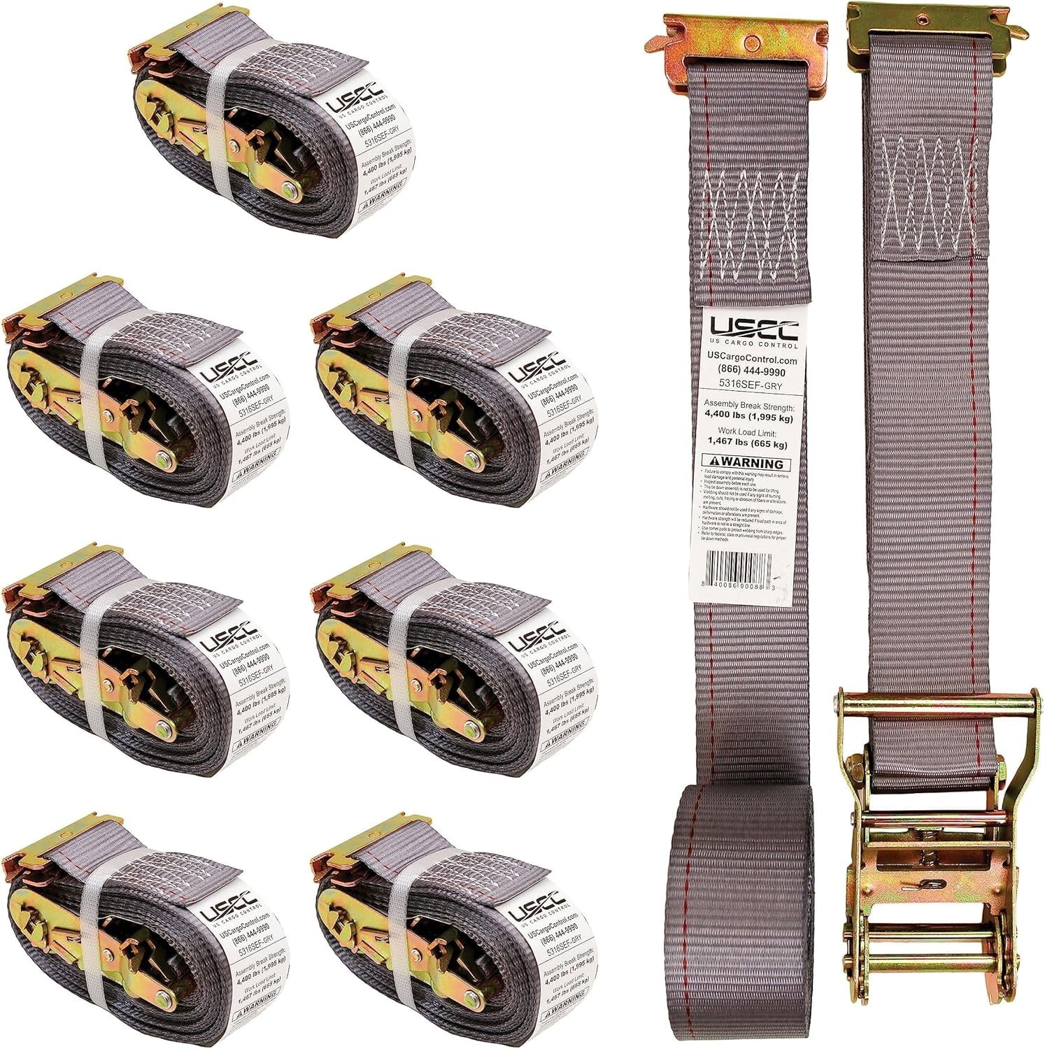 US Cargo Control E-Track Ratchet Straps (8-Pack), 4,400 LBS Break ...