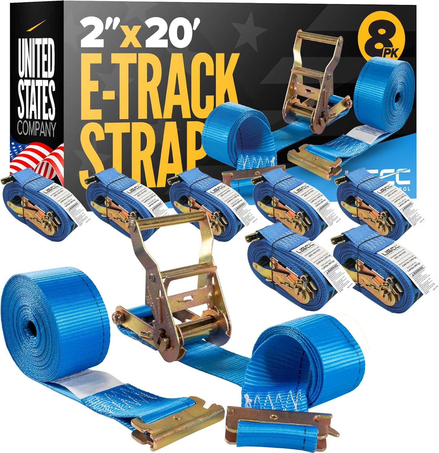 US Cargo Control E-Track Ratchet Straps (8-Pack), 4,400 LBS Break ...