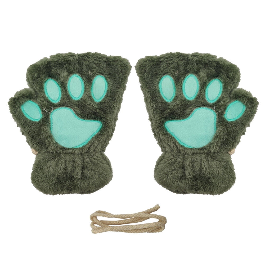 US Cat Claw Bear Paw Gloves Women Warm Plush Faux Fur Cosplay ...