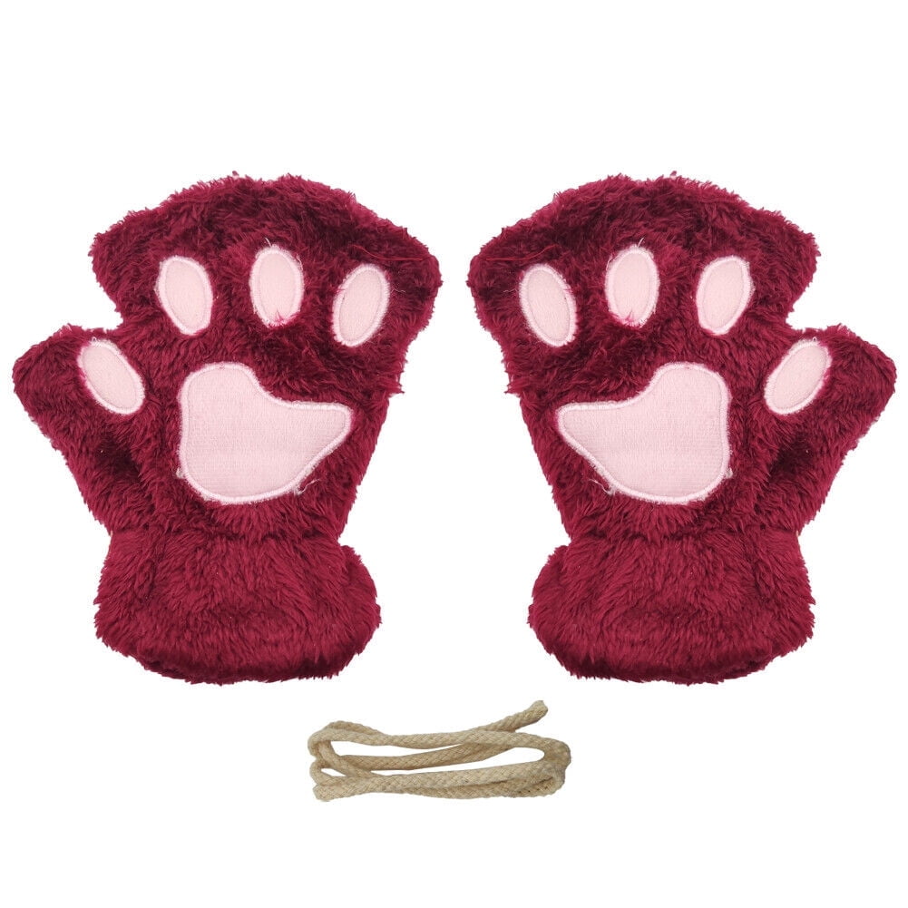 US Cat Claw Bear Paw Gloves Women Warm Plush Faux Fur Cosplay ...