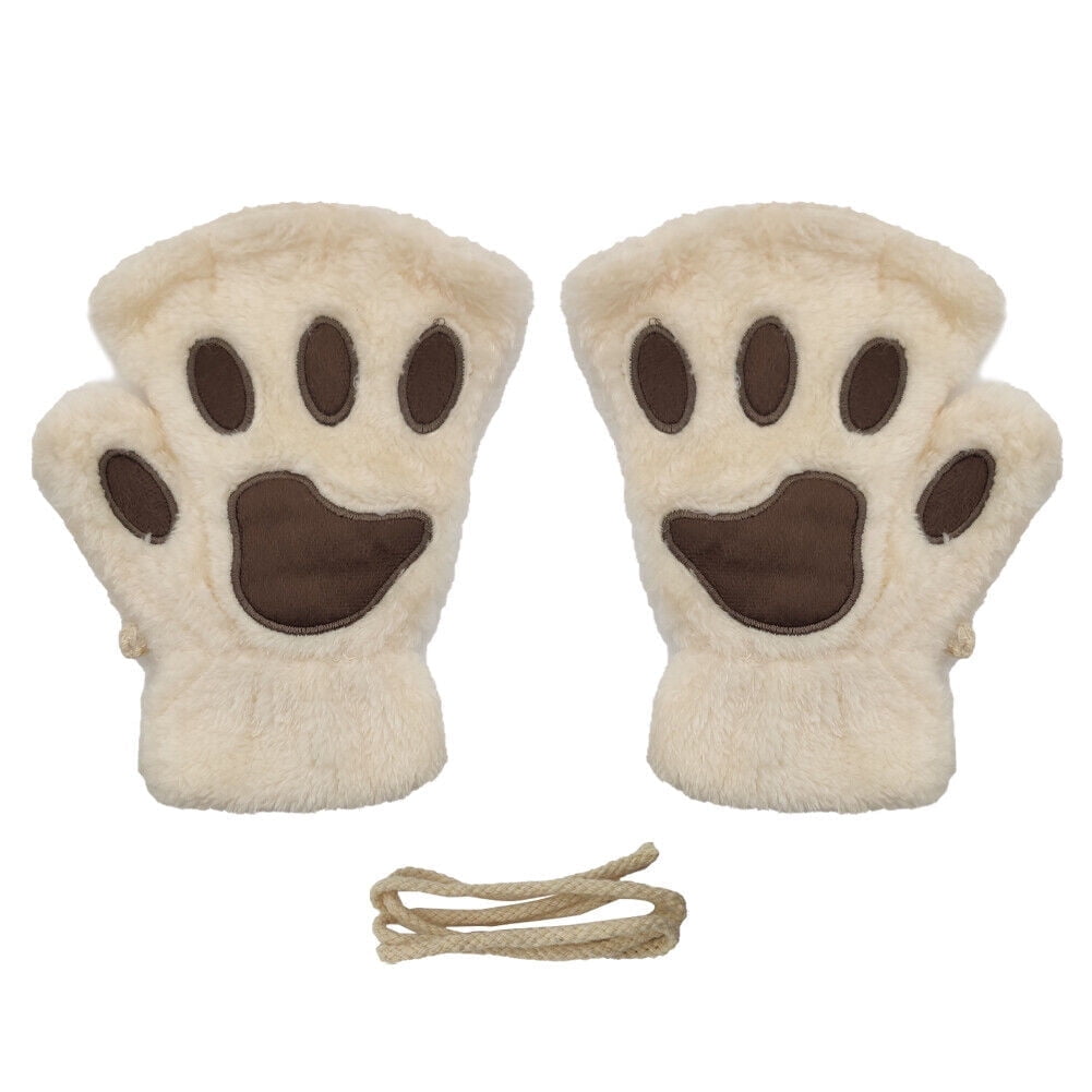 US Cat Claw Bear Paw Gloves Women Warm Plush Faux Fur Cosplay ...