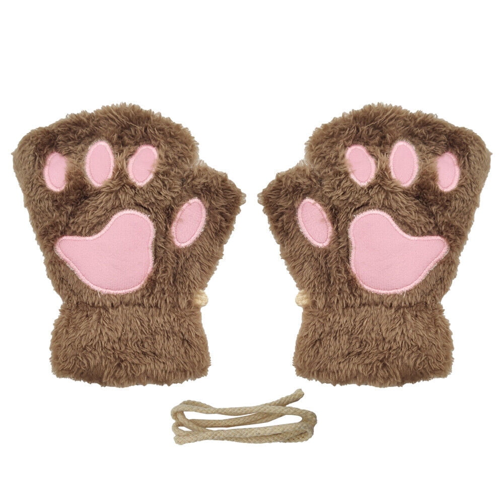 US Cat Claw Bear Paw Gloves Women Warm Plush Faux Fur Cosplay ...
