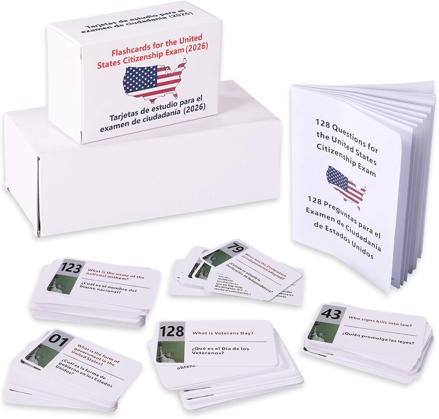 US Citizenship Flash Cards 2026 Edition & Bilingual Booklet Set ...