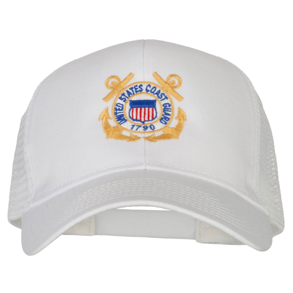 US Coast Guard Anchors Embroidered Solid Cotton Mesh Pro Cap - White ...