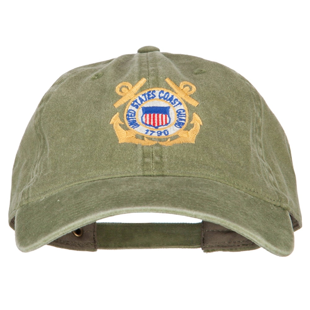 US Coast Guard Anchors Logo Embroidered Washed Cotton Cap - Olive OSFM ...