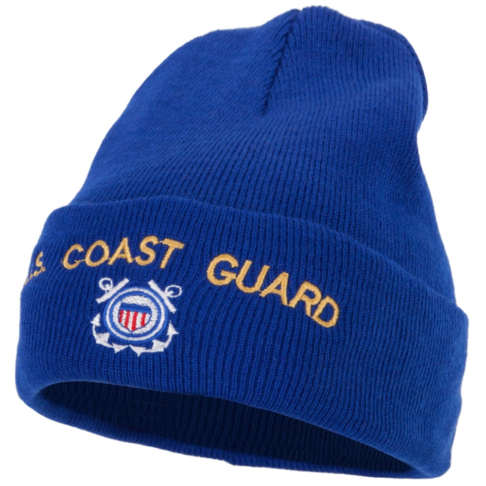 US Coast Guard Logo Embroidered 12 Inch Long Knitted Beanie - Royal ...