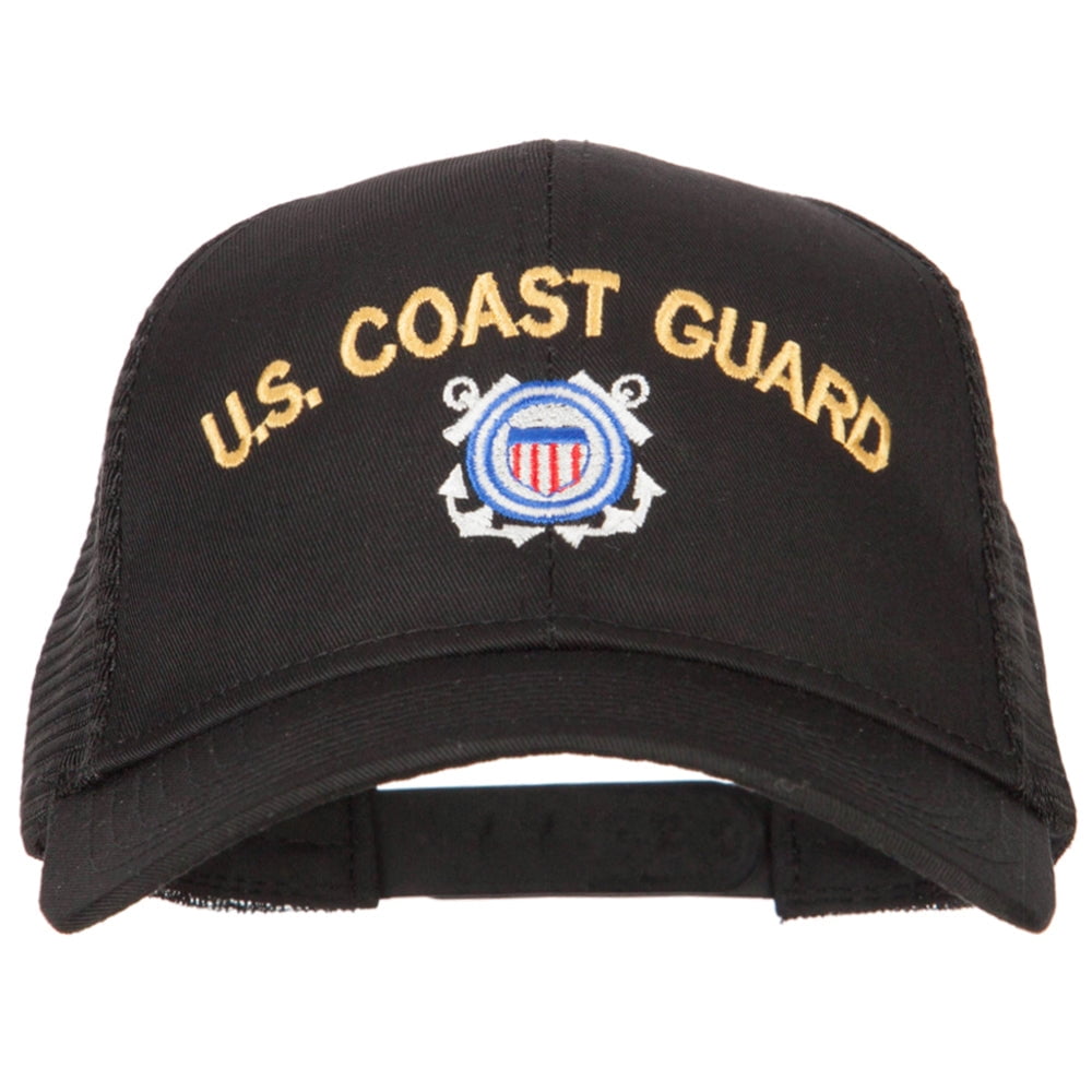 US Coast Guard Logo Embroidered Solid Cotton Mesh Pro Cap - Black OSFM ...