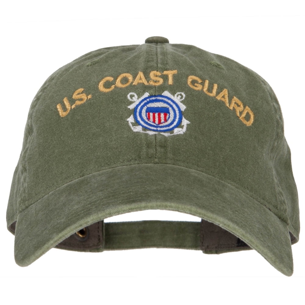 US Coast Guard Logo Embroidered Washed Cotton Twill Cap - Olive OSFM ...