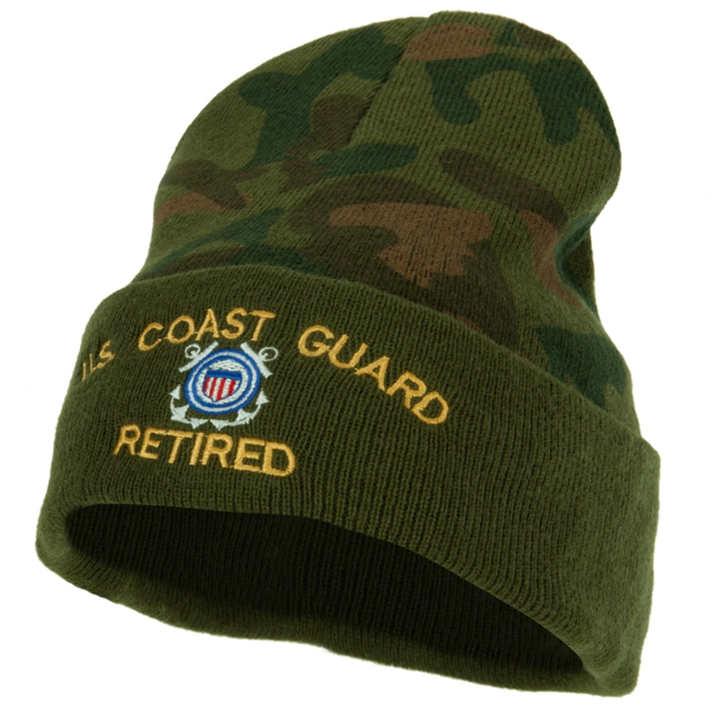 US Coast Guard Retired Logo Embroidered Camo Knit Long Cuff Beanie ...