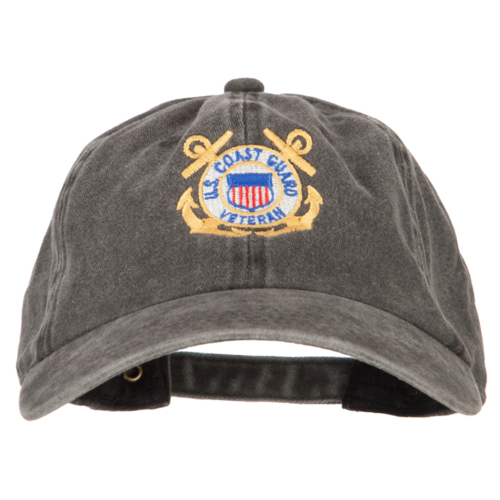 US Coast Guard Veteran Anchors Embroidered Washed Cotton Cap - Black ...