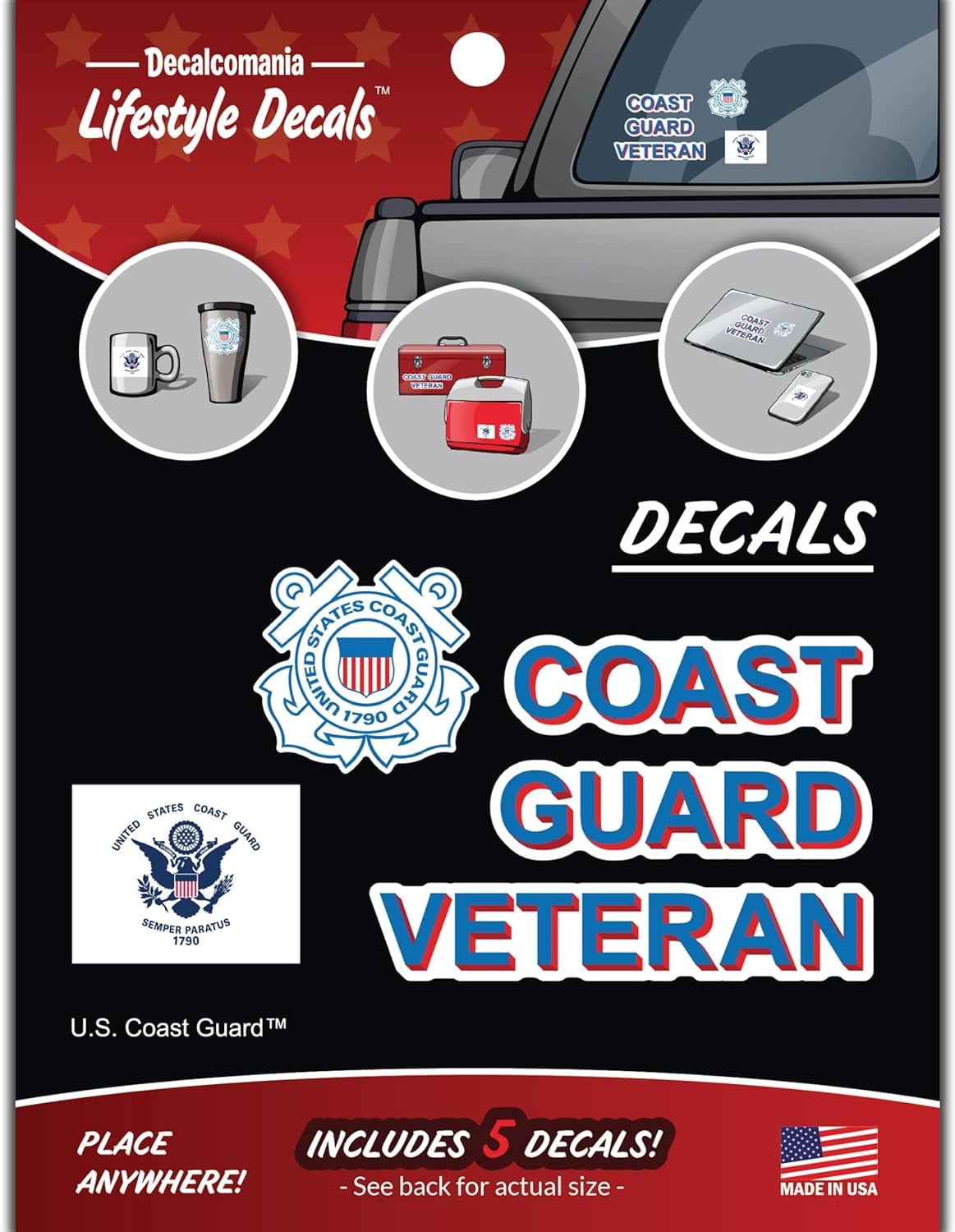 US Coast Guard Veteran Car Decals - Set of 5 Window Stickers USCG Logo ...