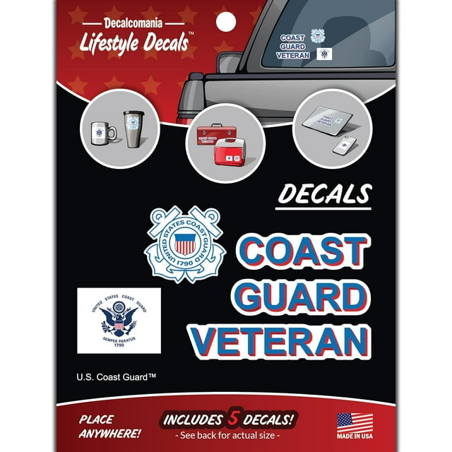 US Coast Guard Veteran Car Decals - Set of 5 Window Stickers USCG Logo ...