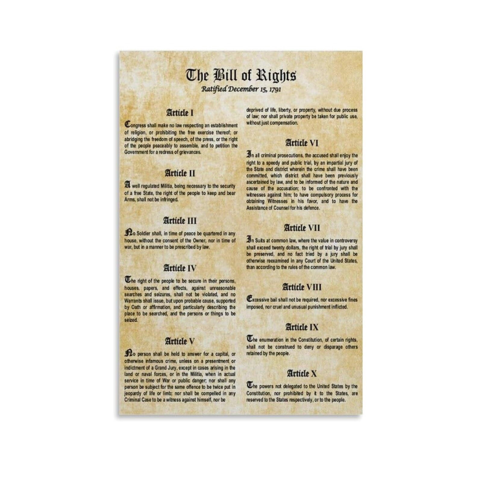 The US Constitution The Bill Of Rights Poster, History Government ...