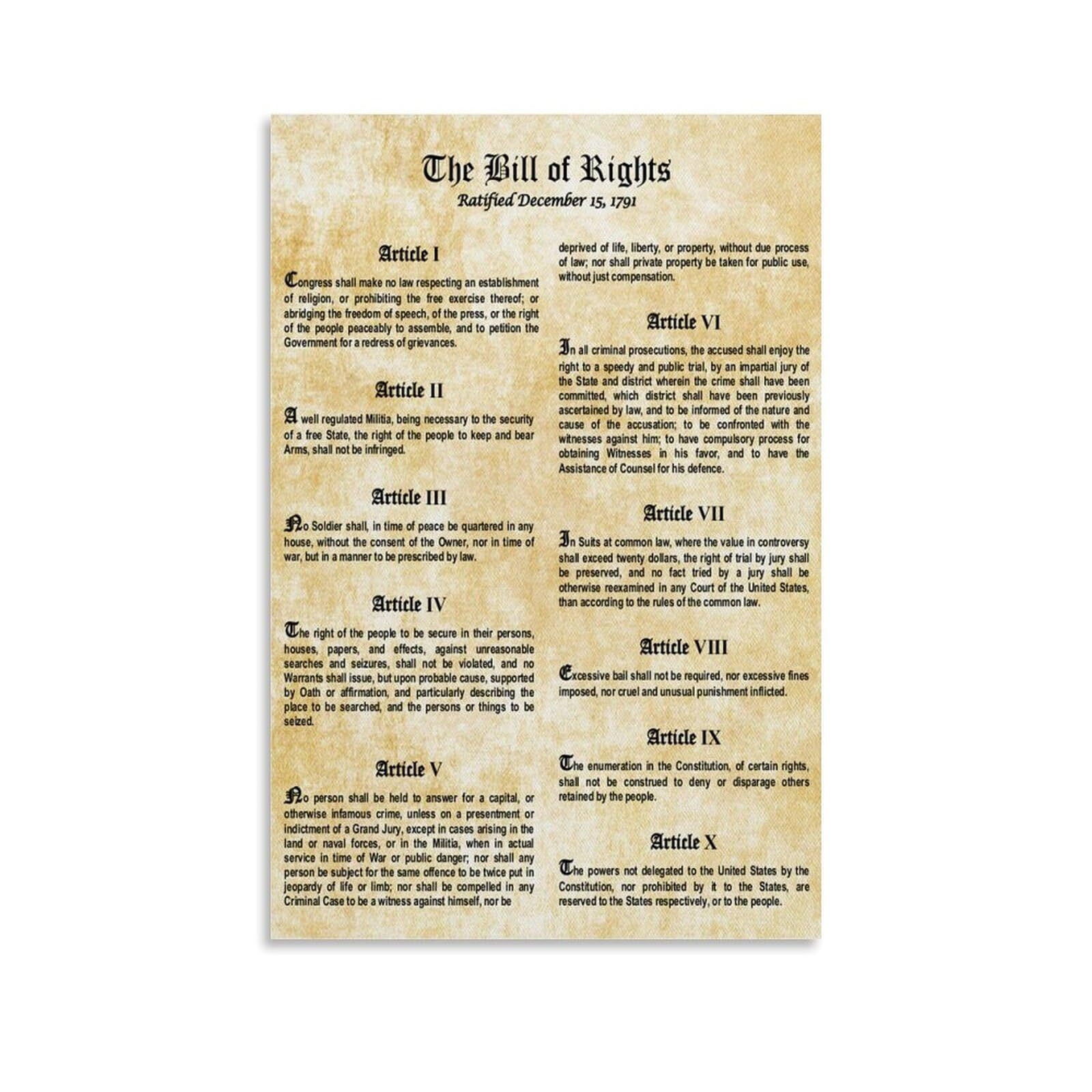 The US Constitution The Bill Of Rights Poster, History Government ...