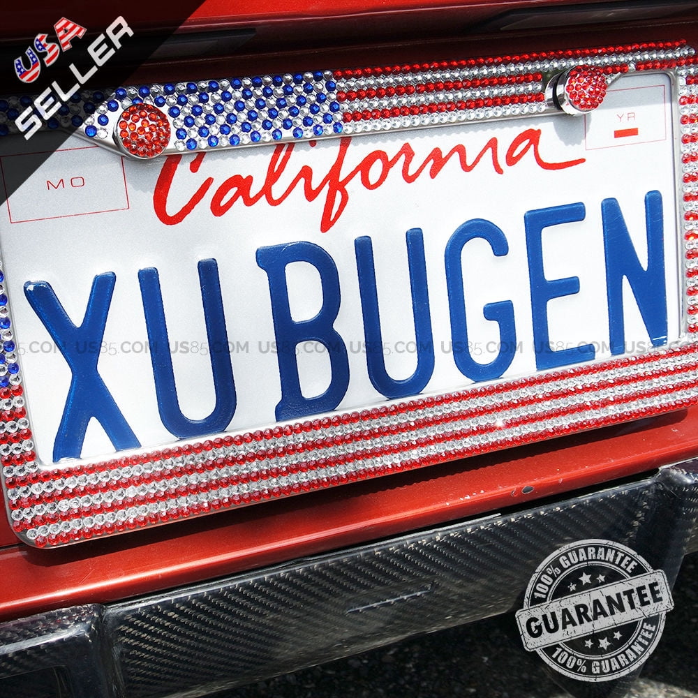 US Diamond Silver Glitter Crystal Sparkling Bling Metal License Plate ...