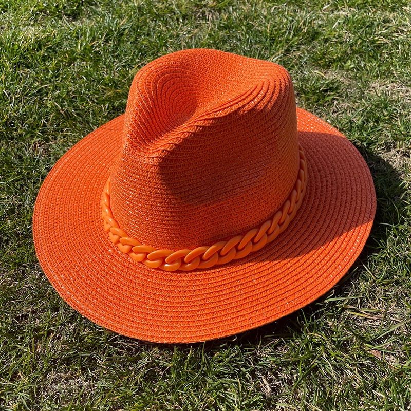 US Exclusive Chain Straw Hat Unisex Retro Beach Sun Protection Straw ...