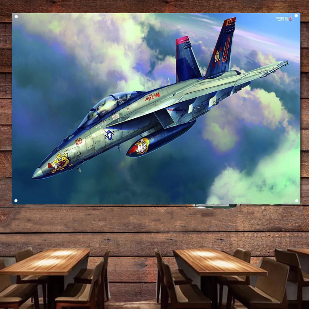 US F/A-18F Super Hornet Fighter Jet Banner Wall Art - Aviation Military ...