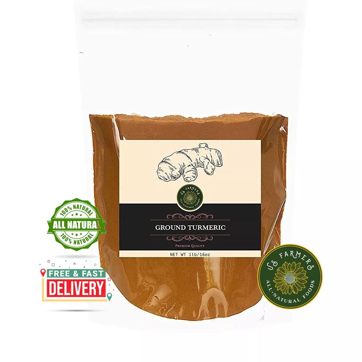 US Farmers Ground Turmeric Powder Kosher & USDA Certified (1LB/454g ...