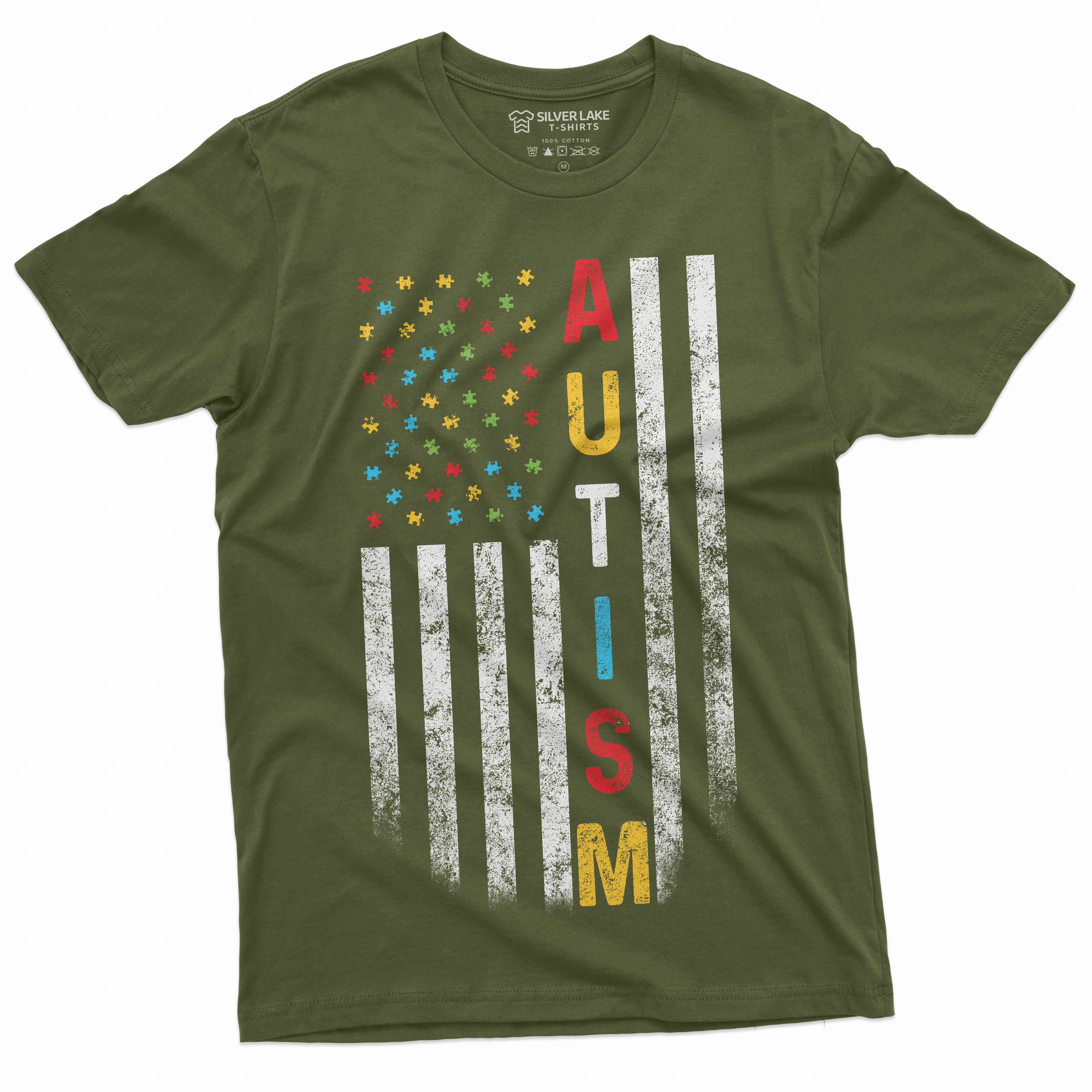 US Flag Autism colors T-shirt autism awareness day men's tee shirt ...