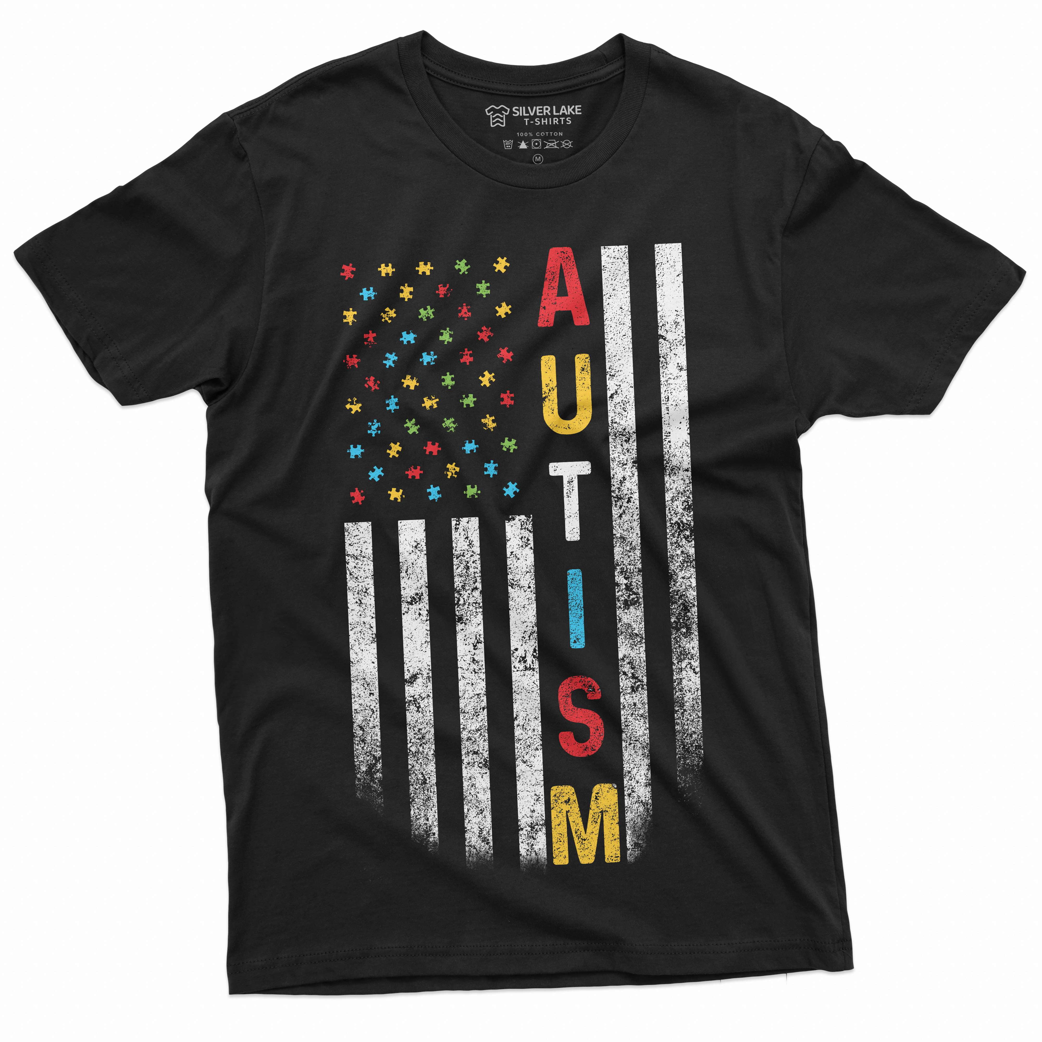US Flag Autism colors T-shirt autism awareness day men's tee shirt ...