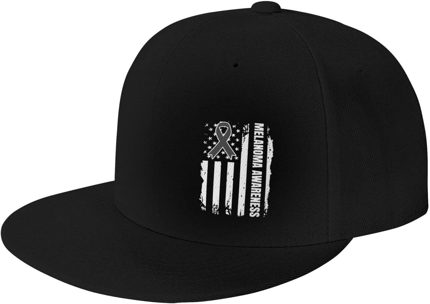 US Flag Black Ribbon Skin Cancer Melanoma Awareness Flat Brim Cap ...