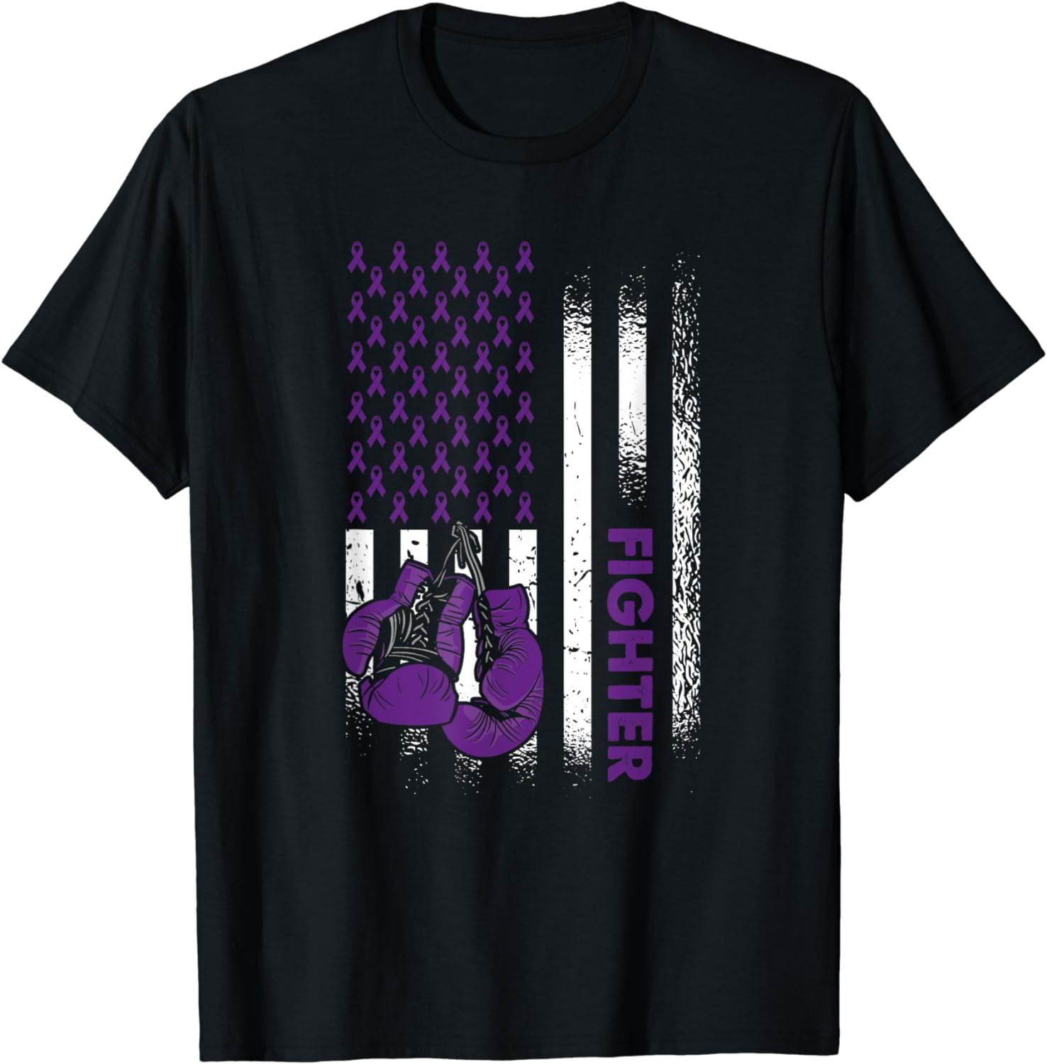 US Flag Epilepsy Fighter, Purple Ribbon Epilepsy Awareness T-Shirt ...