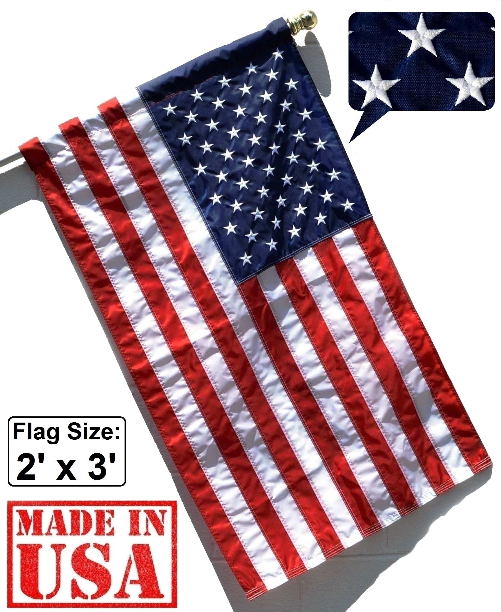 US Flag Factory - 2x3 FT U.S. American Flag (Pole Sleeve) (Embroidered ...
