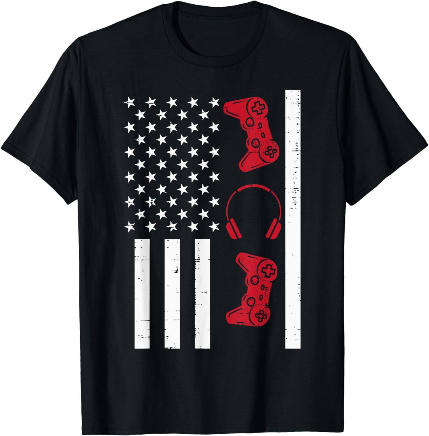 US Flag Gamer Controller 4th Of July Patriot Boys Kids Men T-Shirt ...