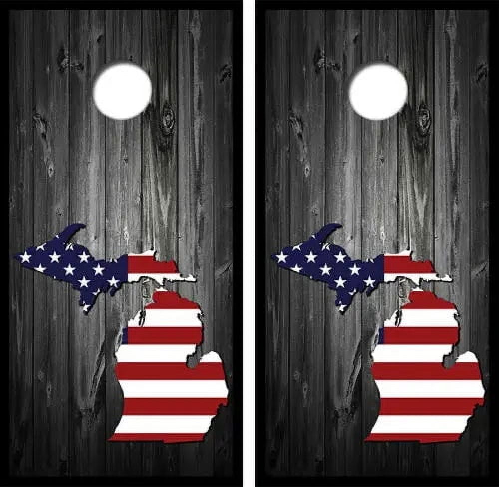 US Flag Michigan Barnwood Cornhole Wood Board Skin Wraps FREE L ...