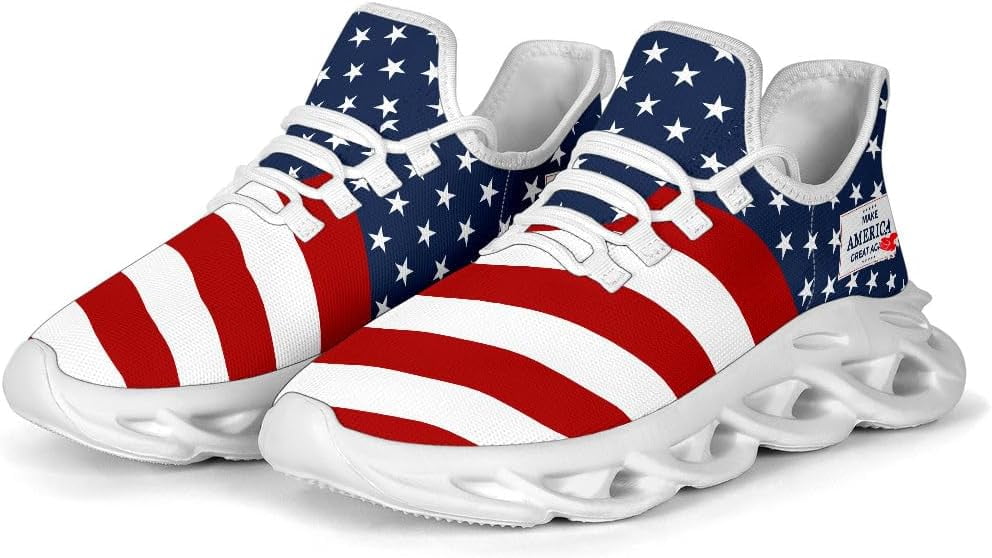 US Flag Shoes Sneakers, Patriotic MAGA Running Sneaker for Men, America ...