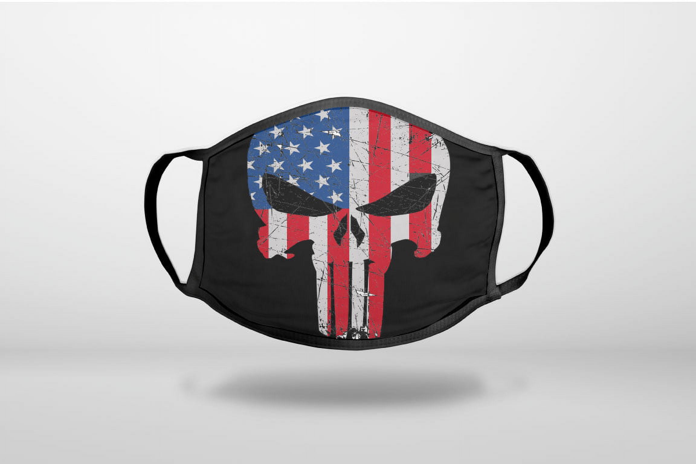 US Flag Skull Red White & Blue - 3-Ply Reusable Soft Face Mask Covering ...