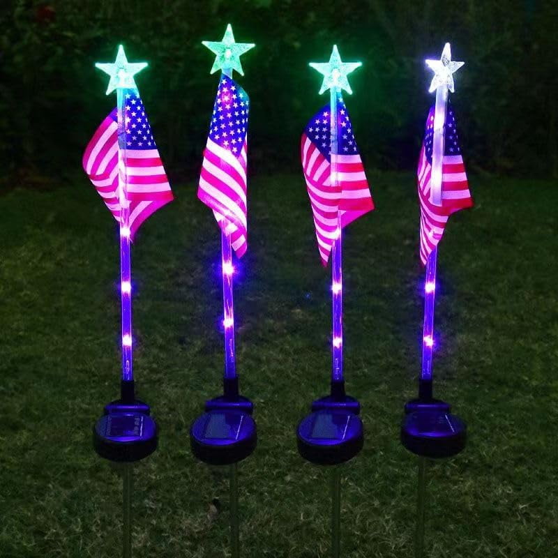 US Flag Solar Garden Lights, 4 Pack 24 LED 7 Color Changing American ...