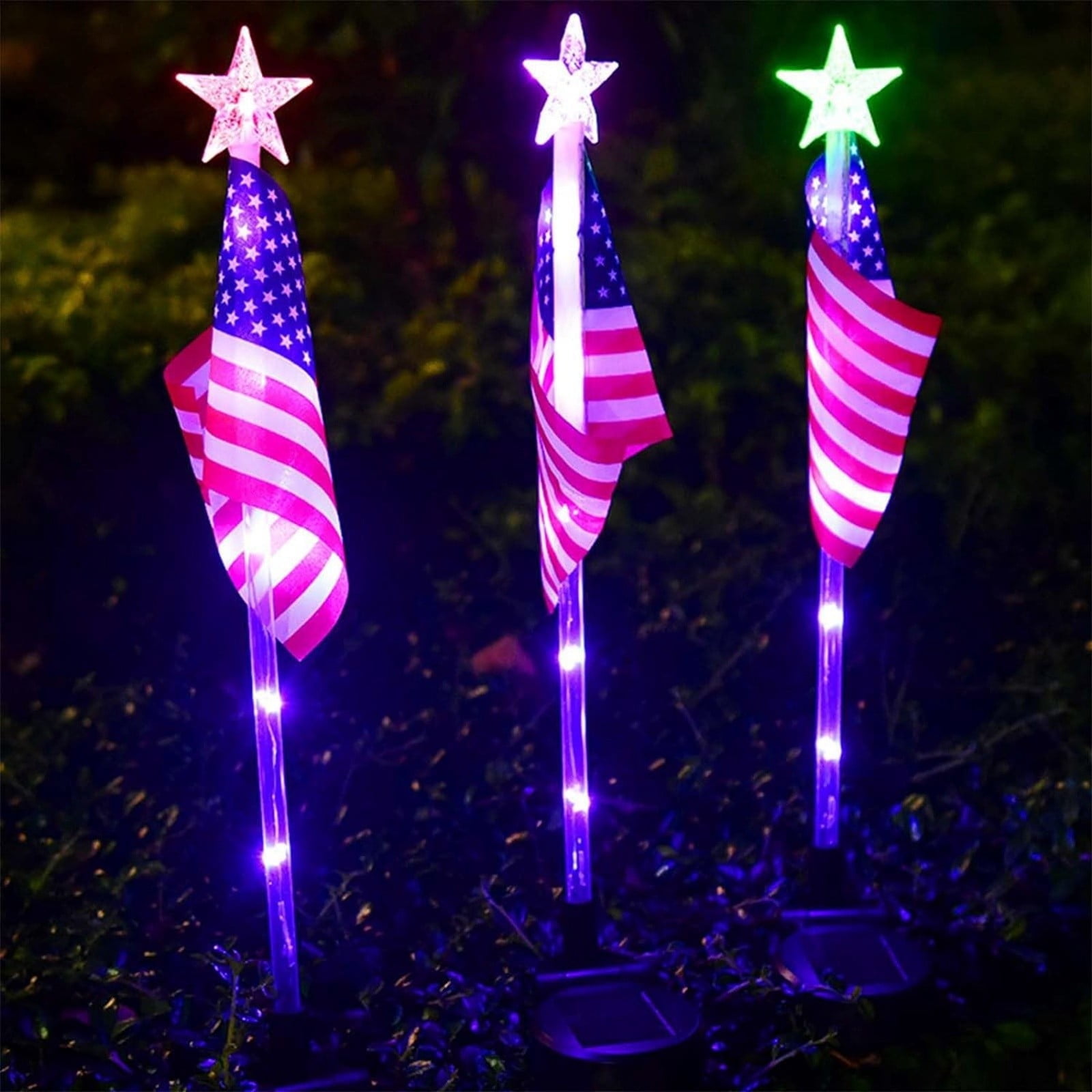 US Flag Solar Garden Lights, 7 Color Changing American Flag Light 4th ...