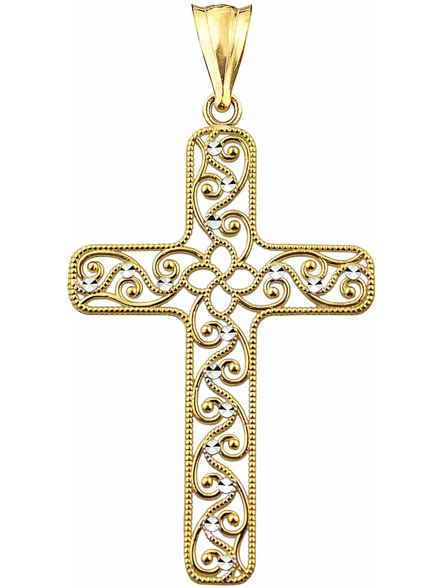 US GOLD 10kt Gold Vintage Filigree Cross Charm Pendant - Walmart.com