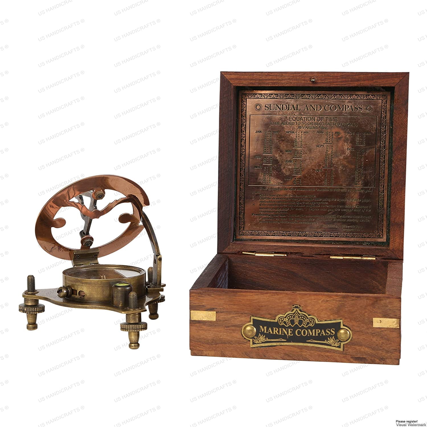 US HANDICRAFTS Vintage Marine WEST London Antique 2.5" Brass Sundial ...