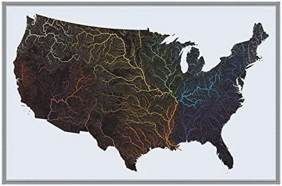 US Hydrological Map - 36”x24” United States Rivers & Basins Map ...