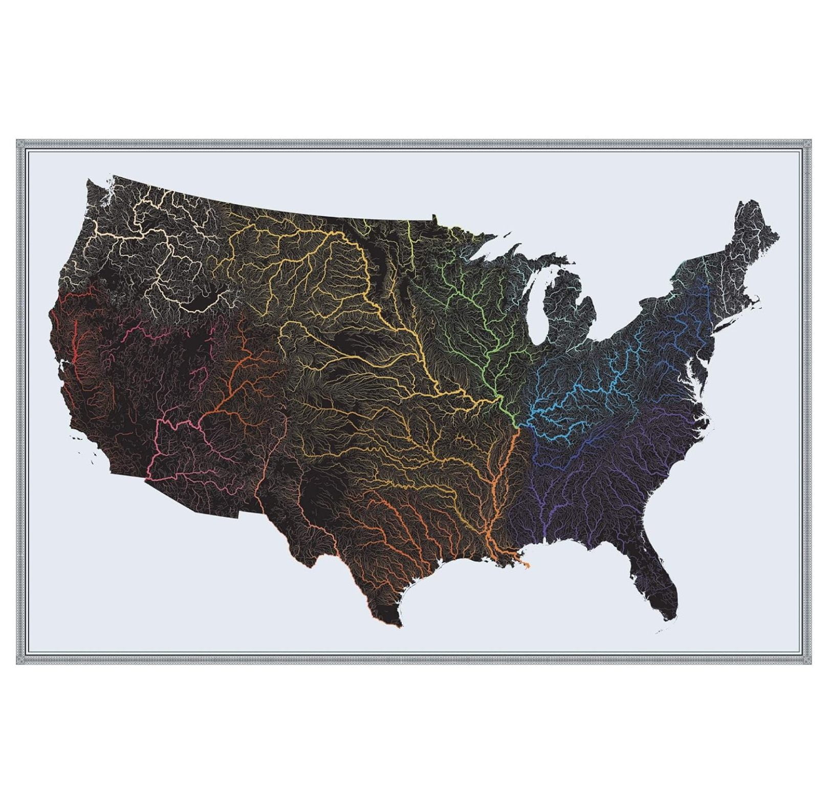 US Hydrological Map | Map of United States Rivers & Basins | 36” x 24 ...