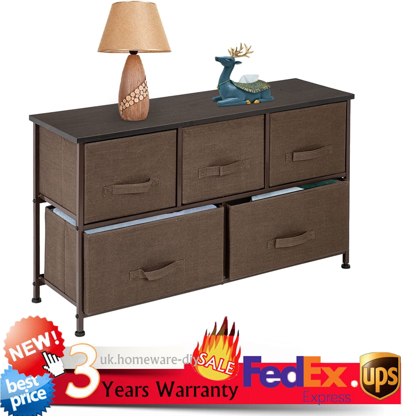US IN STOCK 2-Tier Storage Dresser Wide Closet Dresser with 5 Easy Pull ...