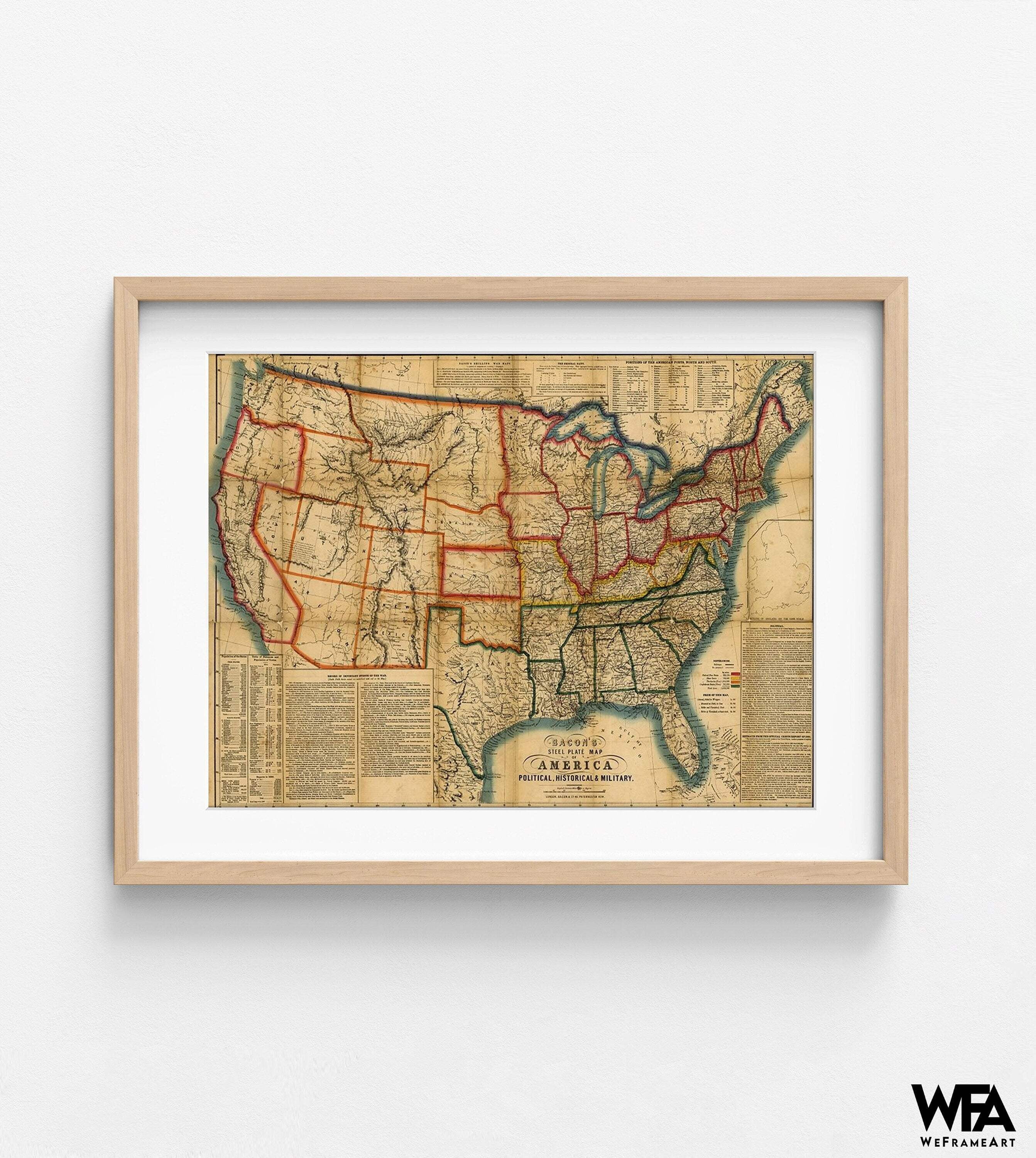 US In the Civil War Period 1863, Civil War Poster Print, US History Map ...