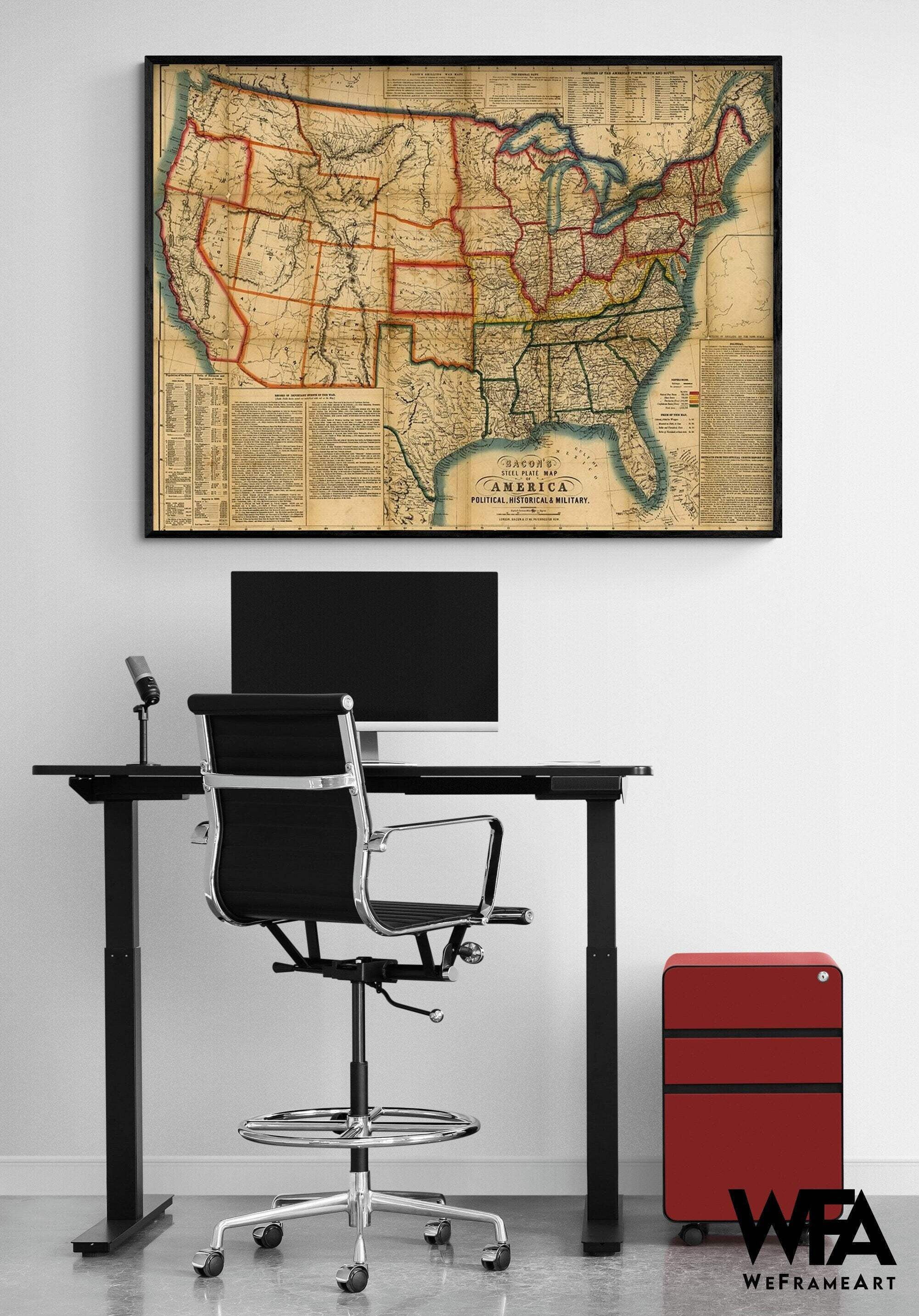 US In the Civil War Period 1863, Civil War Poster Print, US History Map ...