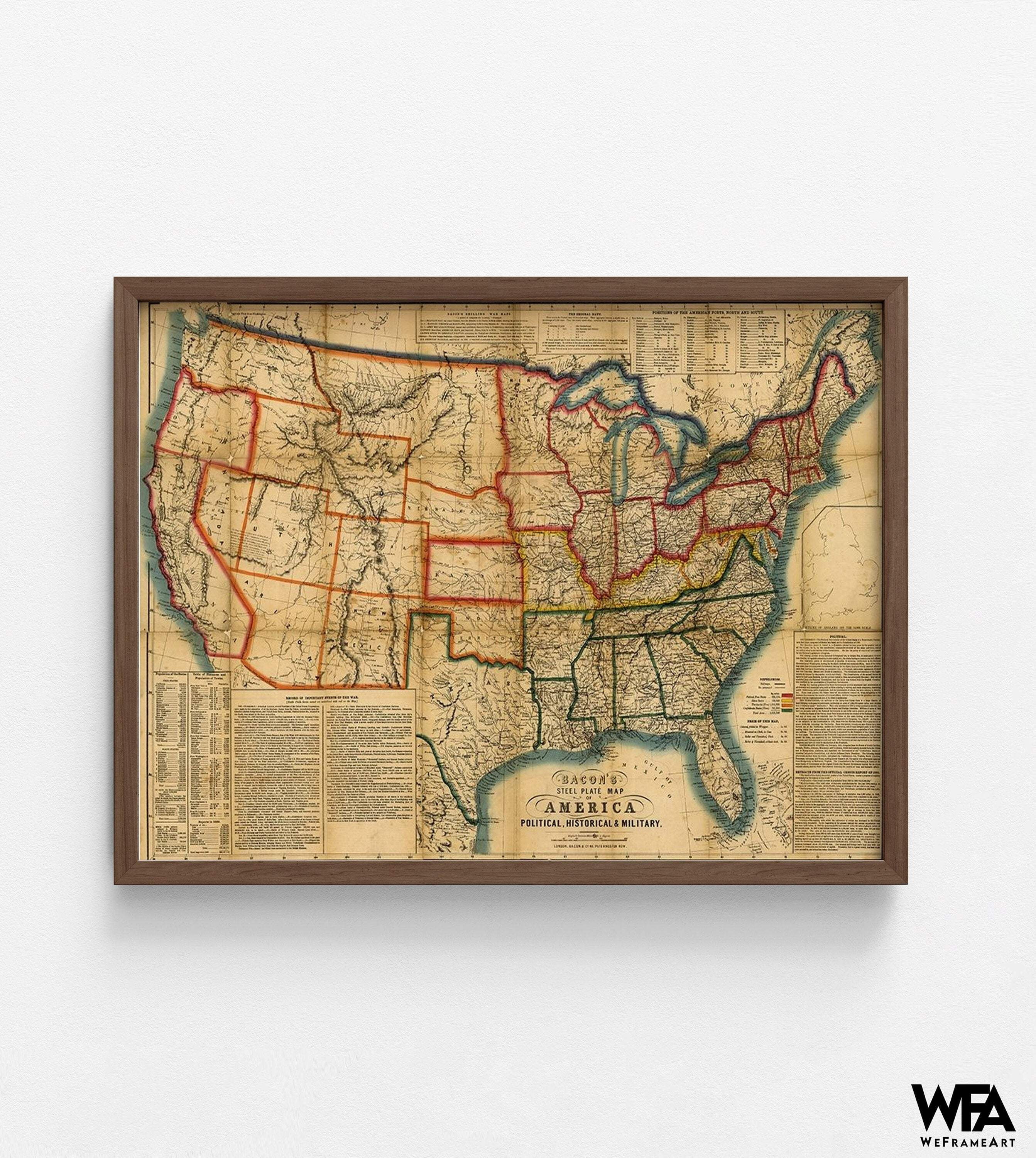 US In the Civil War Period 1863, Civil War Poster Print, US History Map ...
