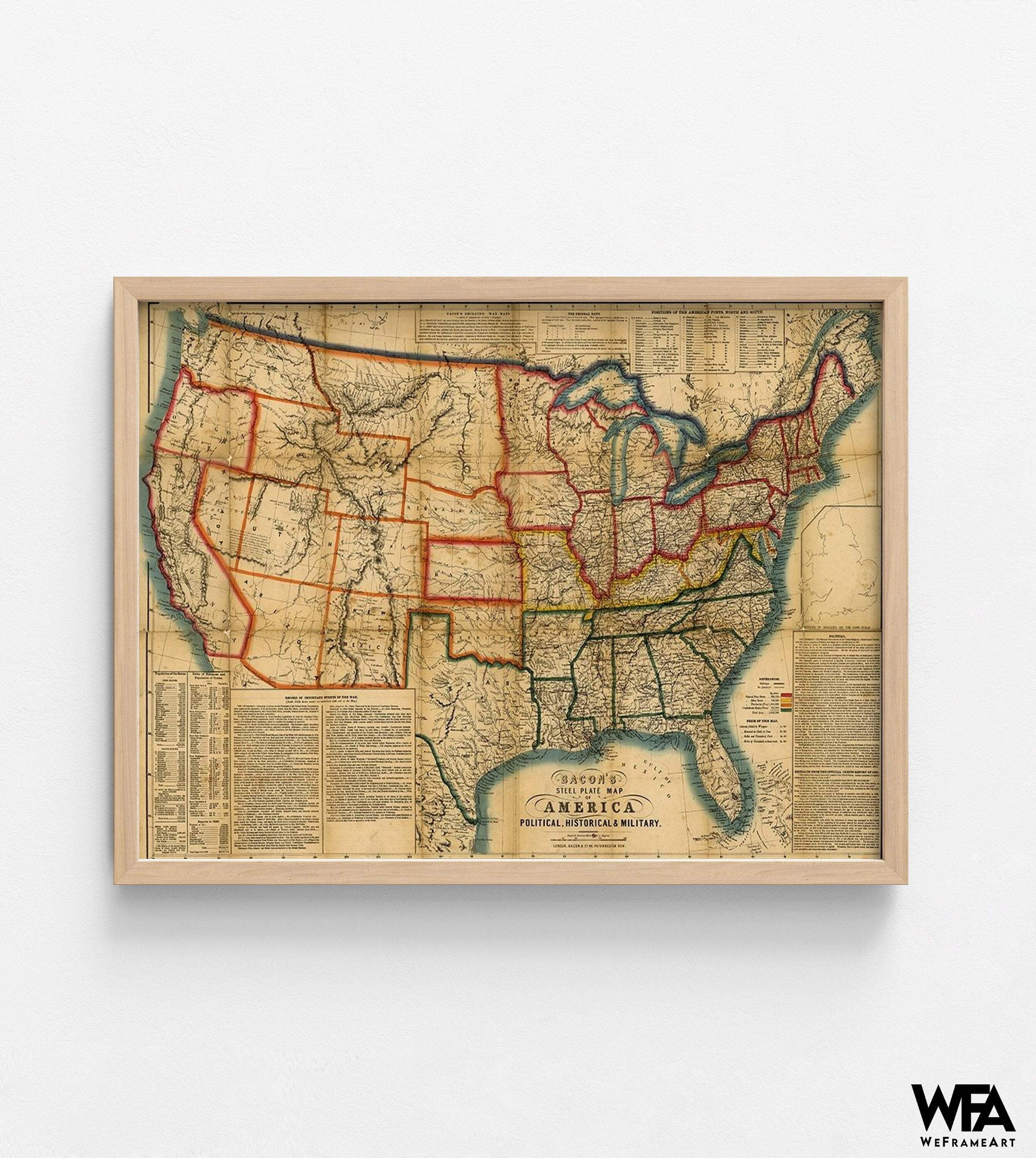 US In the Civil War Period 1863, Civil War Poster Print, US History Map ...