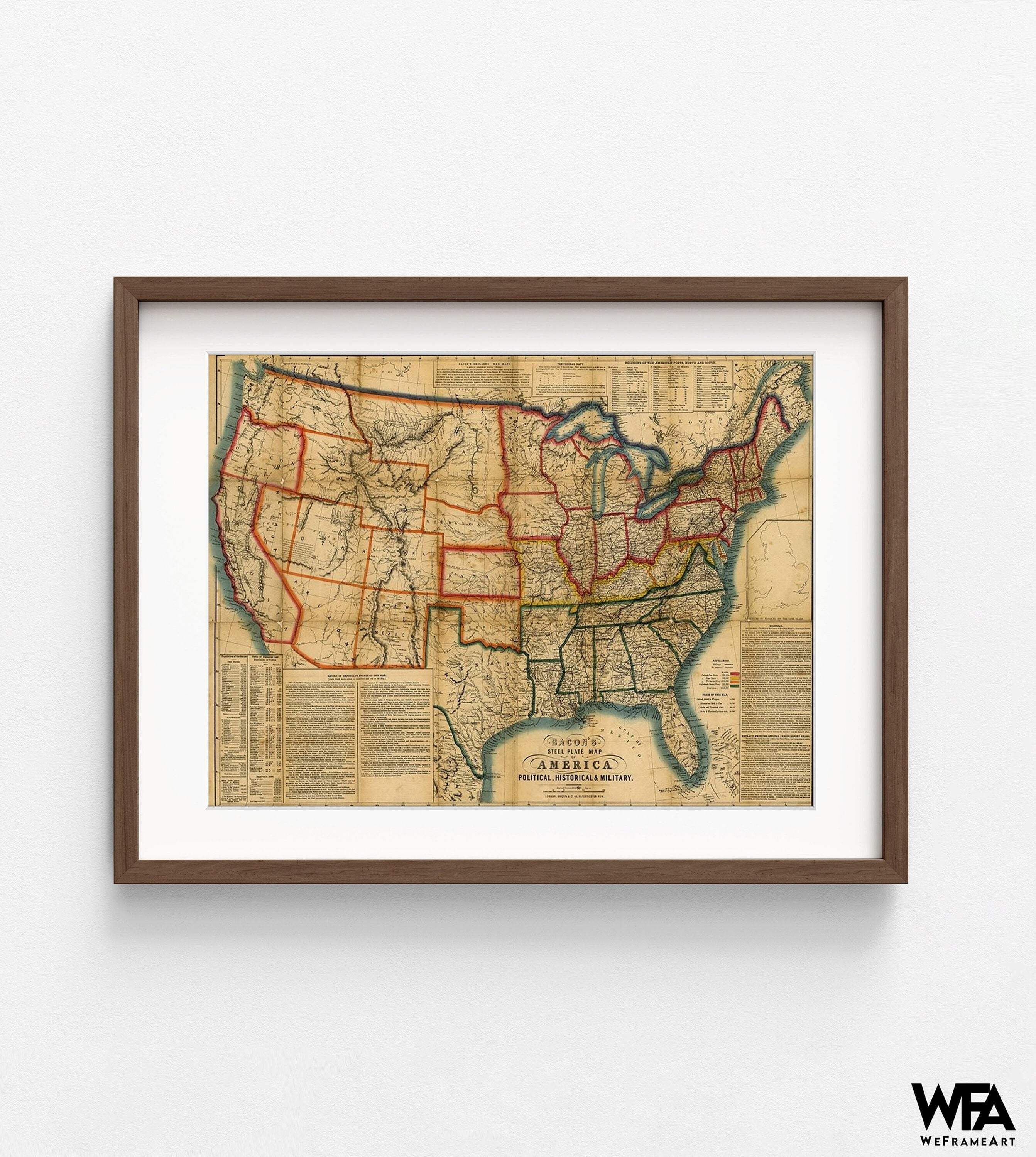 US In the Civil War Period 1863, Civil War Poster Print, US History Map ...