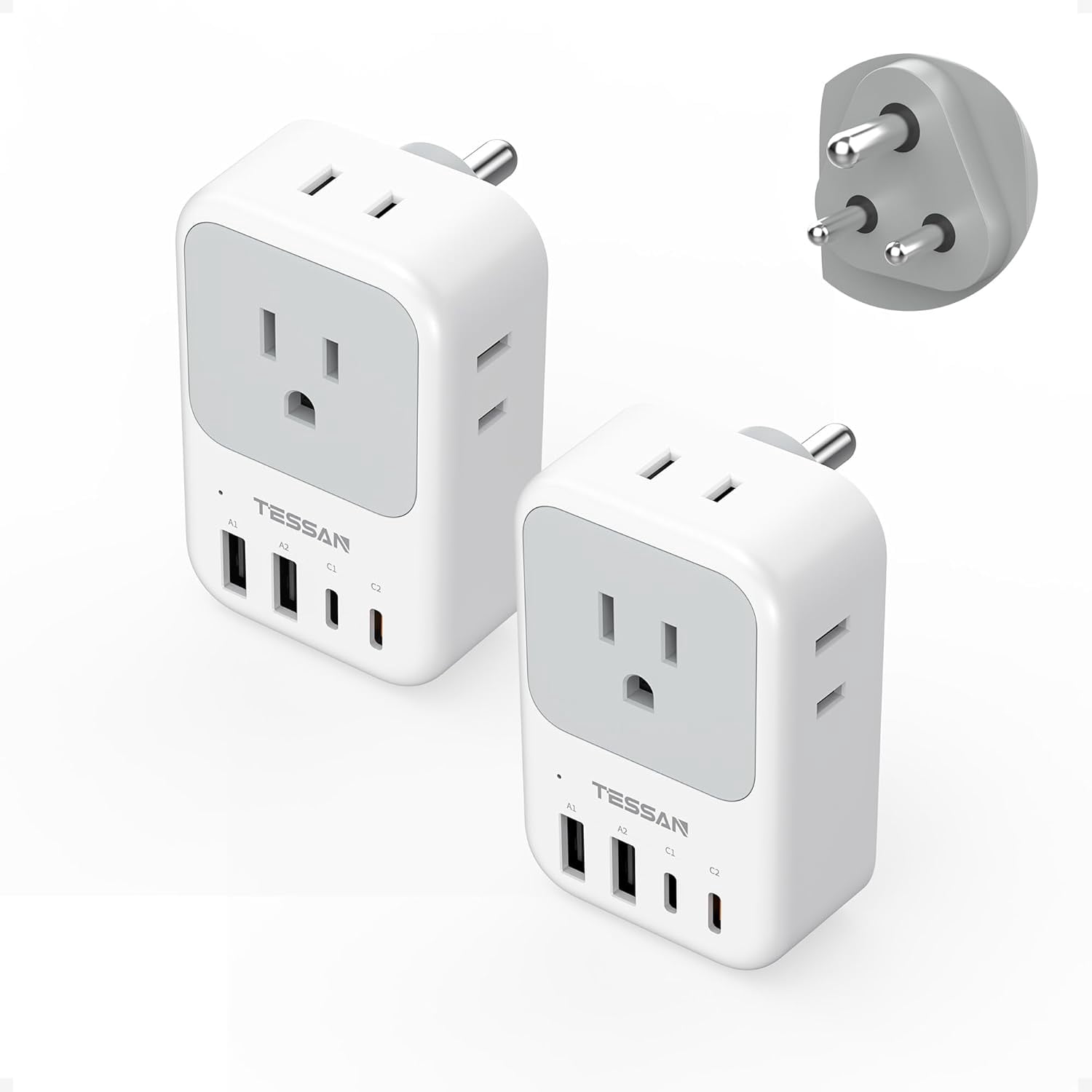 US to India Plug Adapter 2 Pack, PD 20W Type D Travel with 4 AC Outlets ...