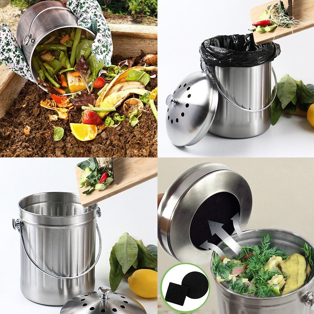 US Kitchen Compost Bin with Lid and 1.3 Gallon Compose Spare Charcoal ...