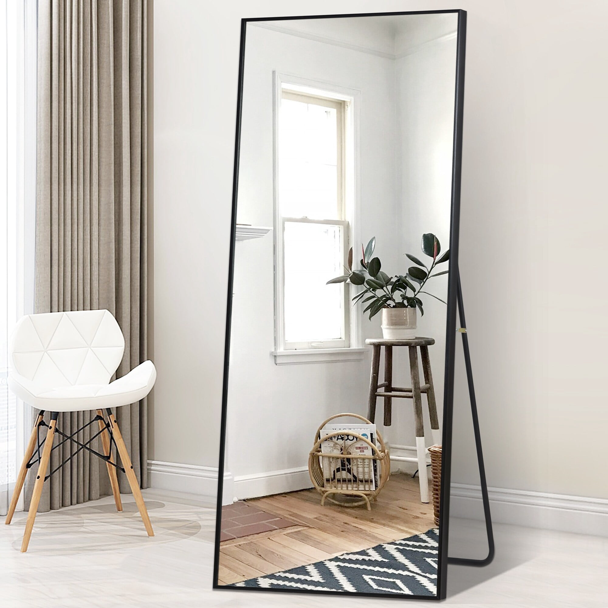 US-LJ150MT001-BK-lt Full Length Mirrors Framed Floor Mirror Standing ...