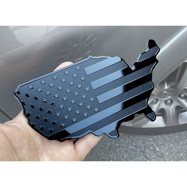 US Map Emblem 7"x4" Black American Flag Decal Fender Decal Metal Badge ...