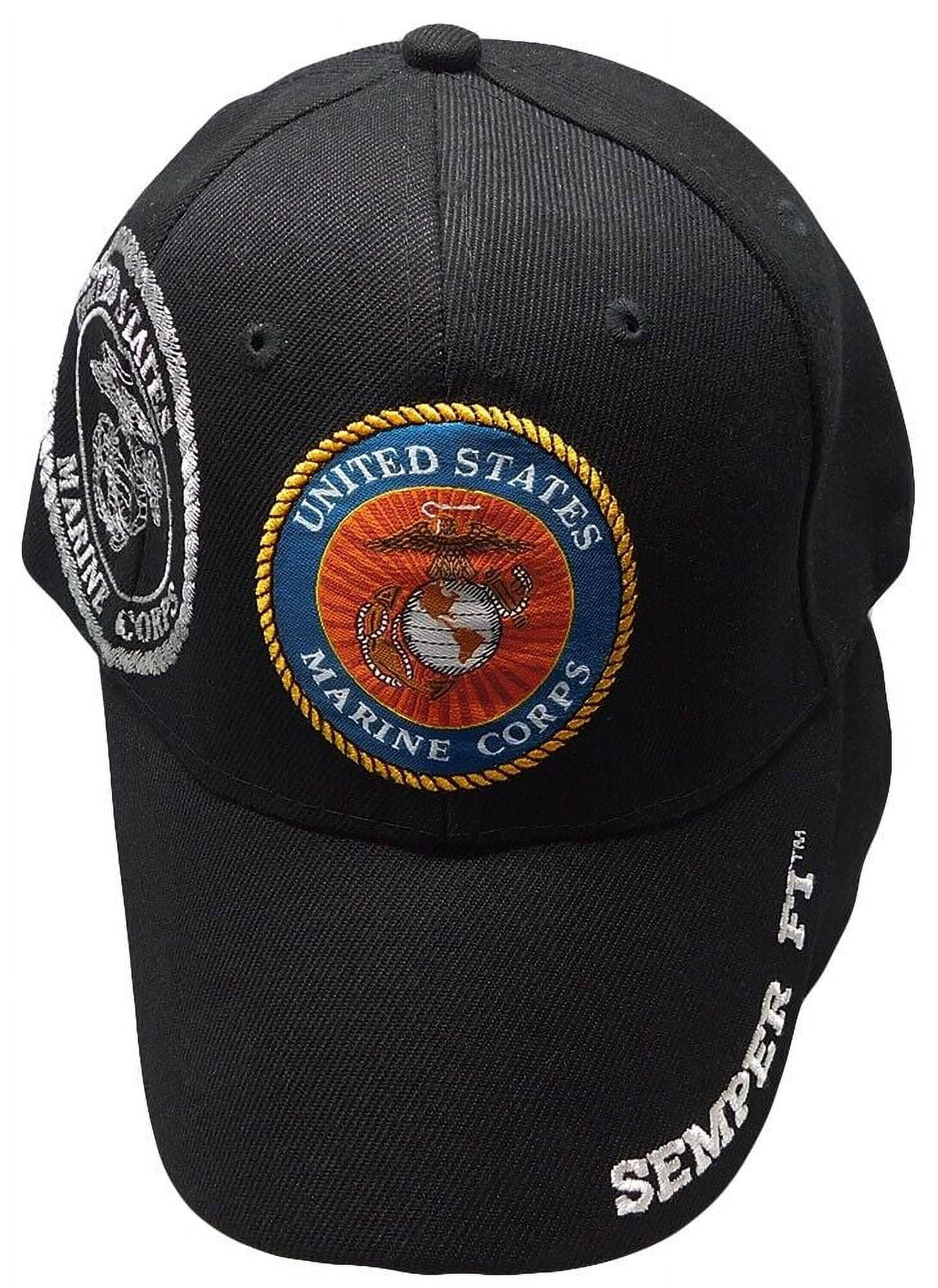 US Marine Corps Emblem Shadow Semper Fi Black Cap Hat - Officially ...