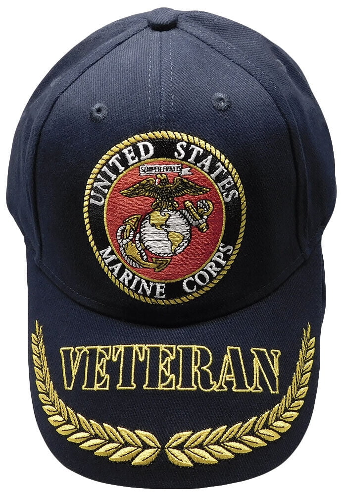 US Marine Corps Emblem Veteran Wreath Navy Blue Cap Hat - Officially ...
